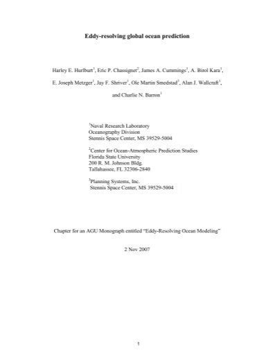Eddy Resolving Global Ocean Prediction Center For Ocean