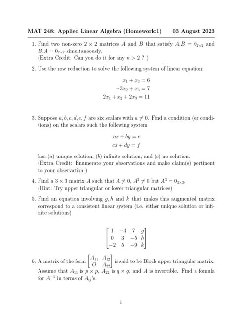 Homework 1 Pdf Matrix Mathematics Mathematical Relations