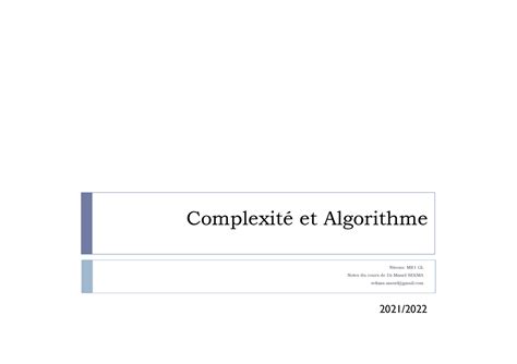chapitre 1 notion complexité complexité et algorithme niveau mr1 gl