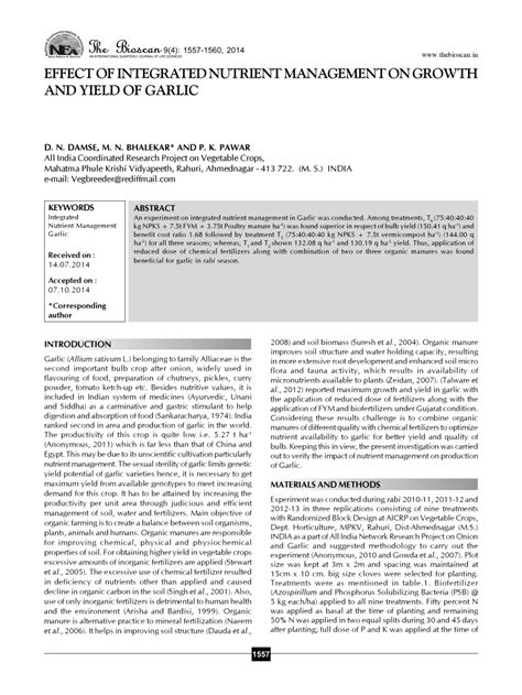 Pdf Effect Of Integrated Nutrient Management On Growth And Yield Of