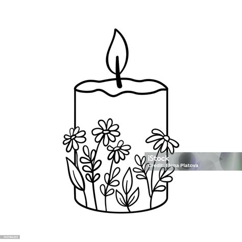 꽃이 손으로 그려진 촛불 색칠 공부를 위해 흰색 배경에 고립 된 벡터 굽기 촛불 스케치 불길에 대한 스톡 벡터 아트 및 기타 이미지 불길 개성 개념 검은색 Istock