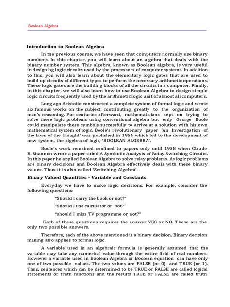 Boolean Pdf Logic Gate Boolean Algebra