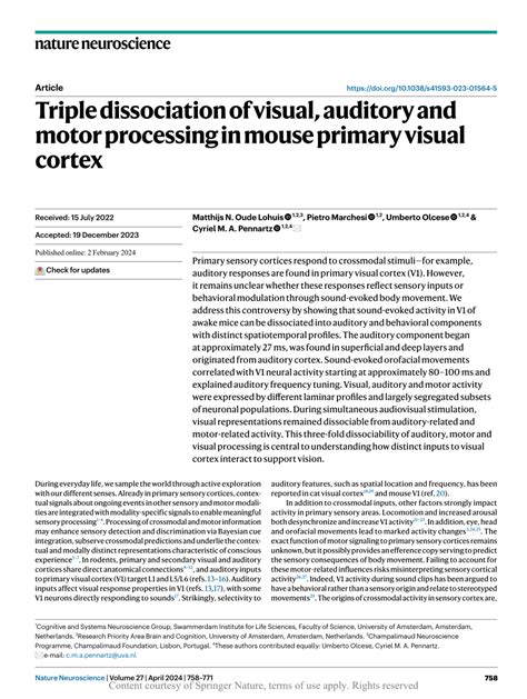Triple Dissociation Of Visual Auditory And Motor Processing In Mouse