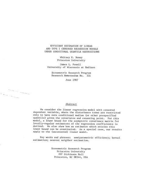 Pdf Efficient Estimation Of Linear And Type I Censored Regression Models Under Conditional