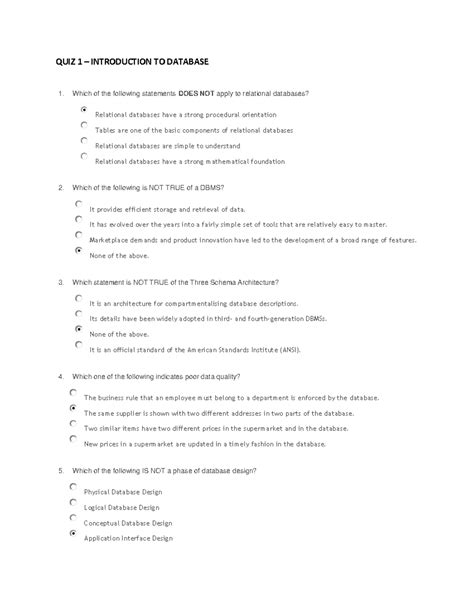 Quiz Introduction To Database QUIZ INTRODUCTION TO DATABASE Which Of The Following