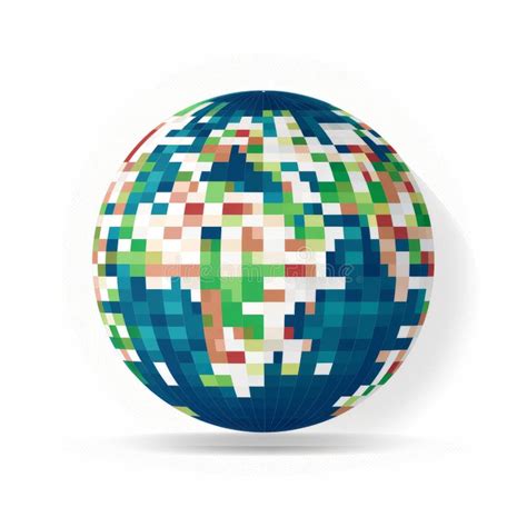 Colorful Pixel Globe Icon Illustration On White Background Stock