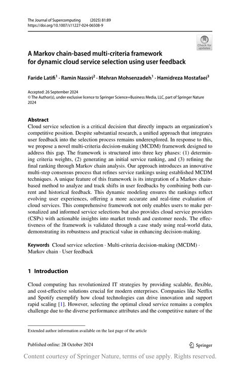 A Markov Chain Based Multi Criteria Framework For Dynamic Cloud Service