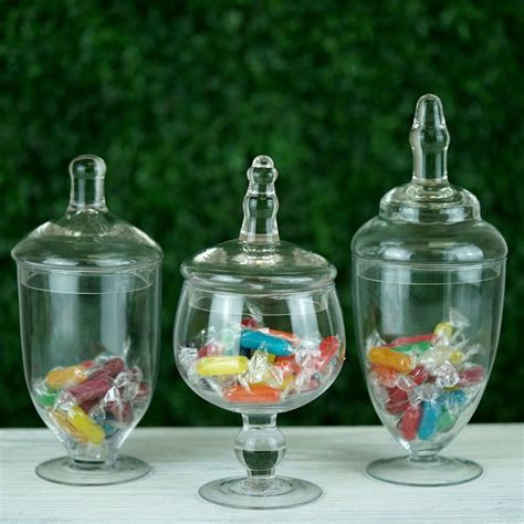 Set Of 3 Apothecary Glass Candy Jars With Lids 91011