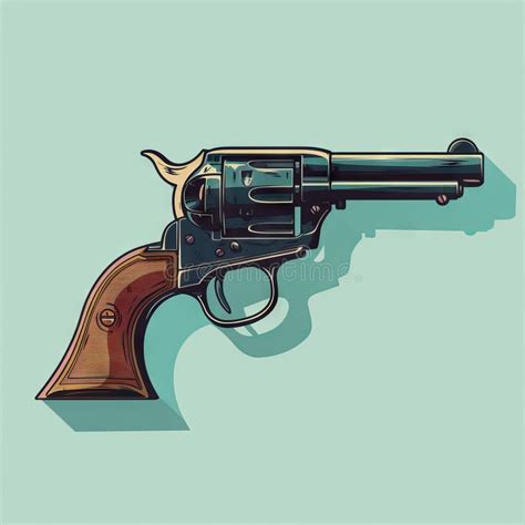 Vintage Revolver Flat Icon Wild West Handgun Retro Weapon Cowboy Gun Stock Illustration