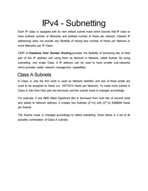 Simple Ipv4subnetting Docx Computer Networking Computing