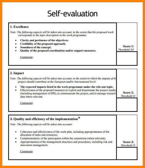 Self Evaluation Examples
