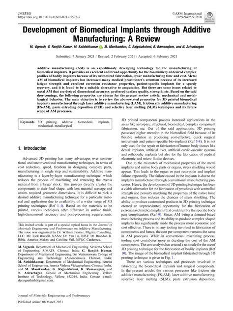 Pdf Development Of Biomedical Implants Through Additive Manufacturing A Review