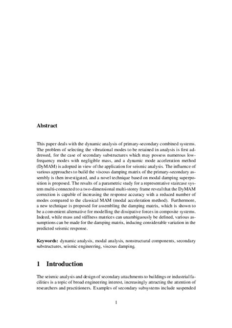 Pdf Seismic Response Of Combined Primary Secondary Structures With The Component Mode