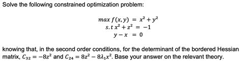 Solved Solve The Following Constrained Optimization Problem