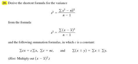 Solved Derive The Shortcut Formula For The Variance S 2