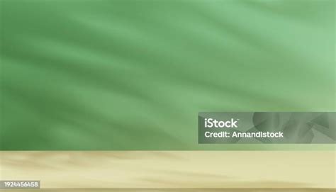 봄 배경 빛과 빈 스튜디오 룸 녹색에 그림자 나뭇잎 벽과 탁상에 노란색 그라데이션 여름 제품 선물을위한 배경 모형 디스플레이 연단 녹색 배경에 대한 스톡 벡터 아트 및 기타