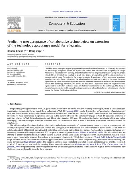 Pdf Predicting User Acceptance Of Collaborative Technologies An Extension Of The Technology