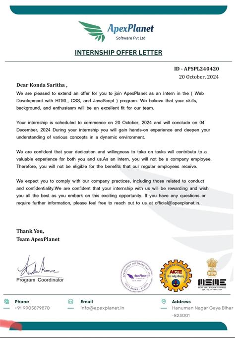 Saritha Konda On Linkedin Internship Webdevelopment Html Css Javascript