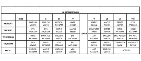 Class Wise Babe Time Table KDB Public Babe