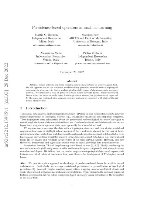 Pdf Persistence Based Operators In Machine Learning