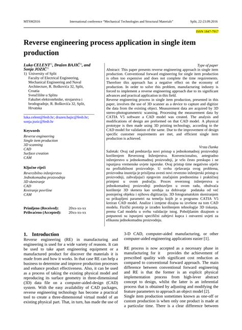 Pdf Reverse Engineering Process Application In Single Item Production