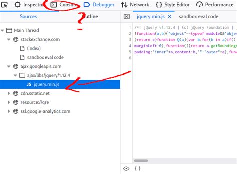 Javascript How Do I Access The Sources From Browser Console Stack