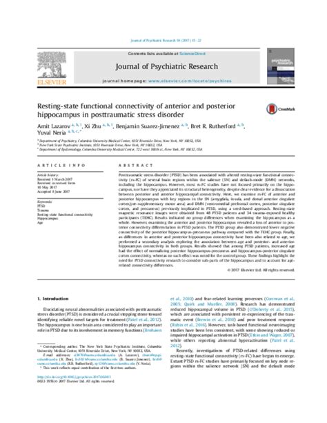 Pdf Resting State Functional Connectivity Of Anterior And Posterior Hippocampus In