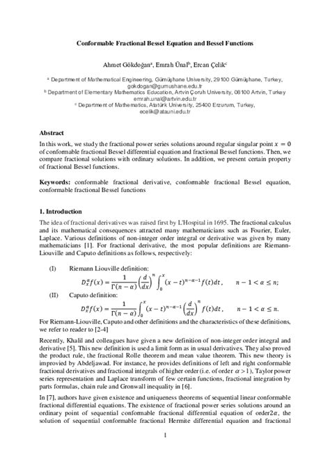 Pdf Conformable Fractional Bessel Equation And Bessel Functions