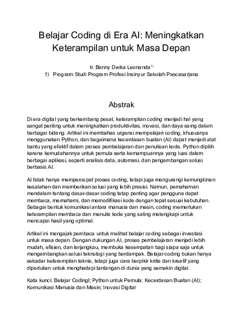 Pdf Belajar Coding Di Era Ai Meningkatkan Keterampilan Untuk Masa Depan