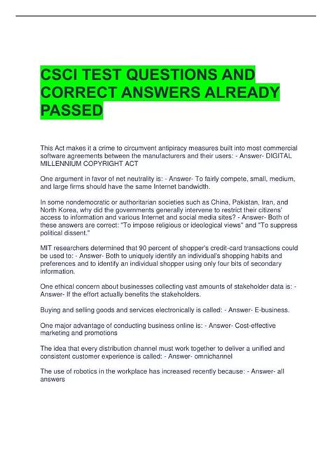 Csci Test Questions And Correct Answers Already Passed Csci Stuvia Us