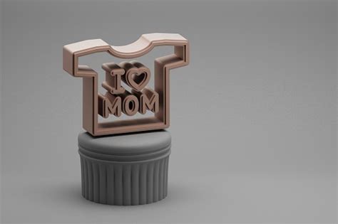 아름다운 추상적 인 일러스트 티셔츠 I Love Mom 단어와 기둥과 멋진 배경에 심장 기호 아이콘 3d 렌더링 그림 디자인의 배경 패턴 어머니의 날 3차원 형태에 대한