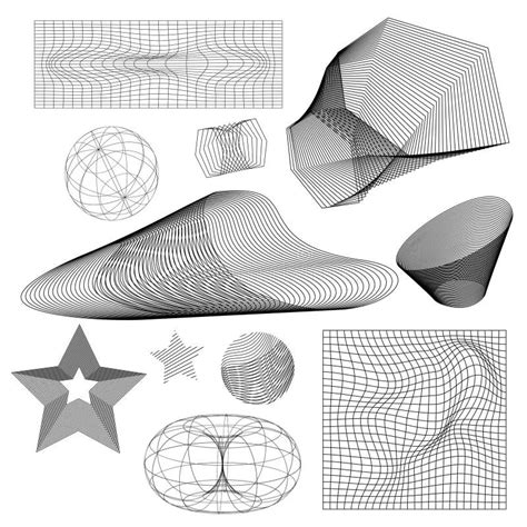 Abstract Wireframe Figure Drawings Set Stock Illustration