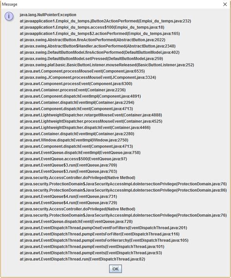 Erreur De Connexion Javalangnullpointerexception Langage Java