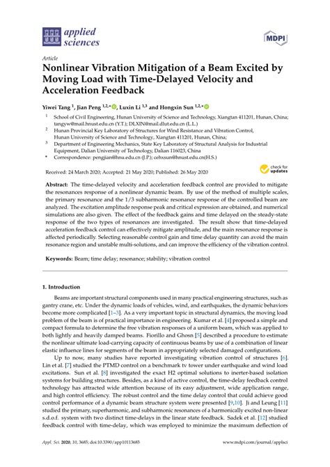 Pdf Nonlinear Vibration Mitigation Of A Beam Excited By Moving Load