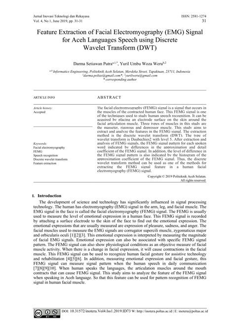 Pdf Feature Extraction Of Facial Electromyograph Emg Signal For