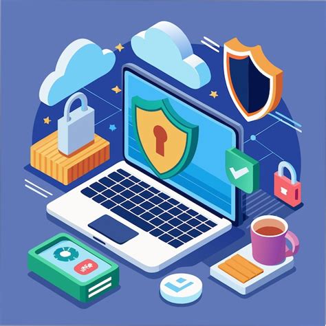Cyber Security 3d Laptop And Cloud Data Under Protection Cybersecurity