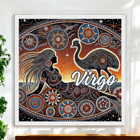 Virgo Aboriginal Astrology Maiden And Emu Indigenous Art Wood Framed