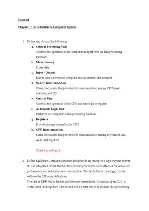 Chapter 5 Tutorial Answer Computer System Architecture Diploma In