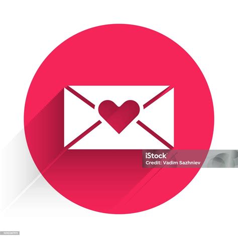 긴 그림자로 고립 된 발렌타인 하트 아이콘흰색 봉투 메시지 사랑 편지 사랑과 로맨스 빨간색 원 버튼입니다 벡터 2월에 대한 스톡 벡터 아트 및 기타 이미지 Istock