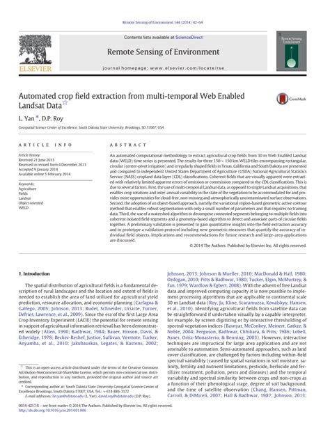 PDF Automated Crop Field Extraction From Multi Temporal Web Enabled Landsat Data