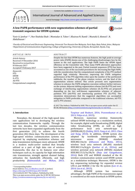 Pdf A Low Papr Performance With New Segmentation Schemes Of Partial