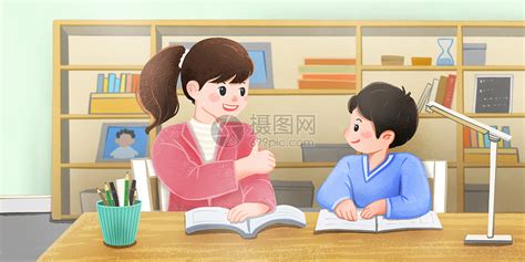 辅导功课夸奖孩子插画图片下载 正版图片401669206 摄图网