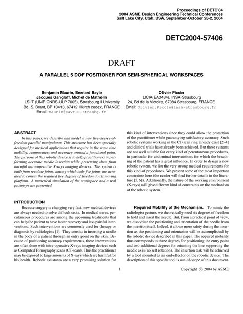 Pdf A Parallel 5 Dof Positioner For Semi Spherical Workspaces