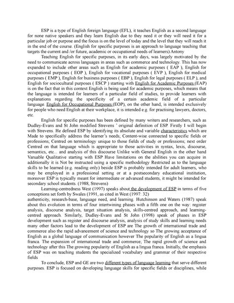 Saddek Esp Esp Is A Type Of English Foreign Language Efl It