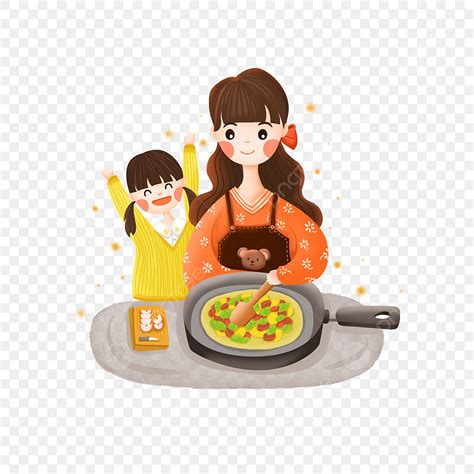 캐릭터 일러스트 엄마 요리 아이 가족 손으로 그린 귀여운 상업 요소 가족 엄마 딸 Png 일러스트 및 Psd 이미지 무료 다운로드 Pngtree