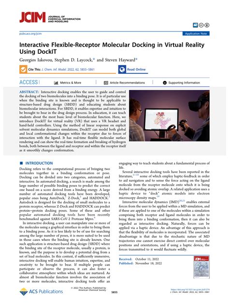 Pdf Interactive Flexible Receptor Molecular Docking In Virtual Reality Using Dockit