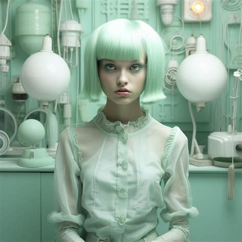 Premium Photo Portrait Of A Beautiful Young Woman With Green Hair Fashion Beauty