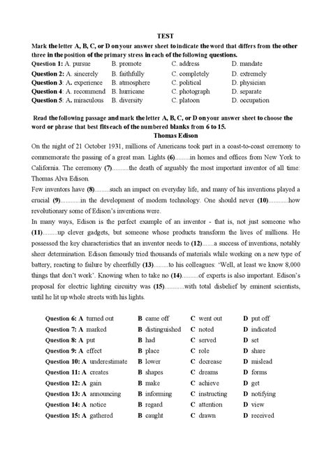 Тест з англійської мови Упражнения и задачи Английский язык Docsity