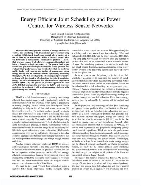 Energy Efficient Joint Scheduling And Power Control For Wireless Sensor Networks Ieee