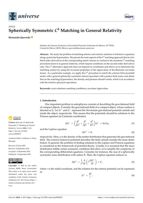 Pdf Spherically Symmetric C3 Matching In General Relativity